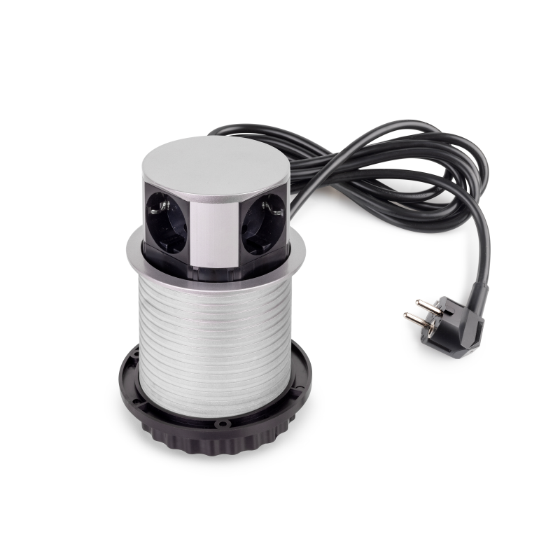 Výsuvná elektrická zásuvka VERTIKAL SCHUKO 3x 230V + 2x USB / Hliník