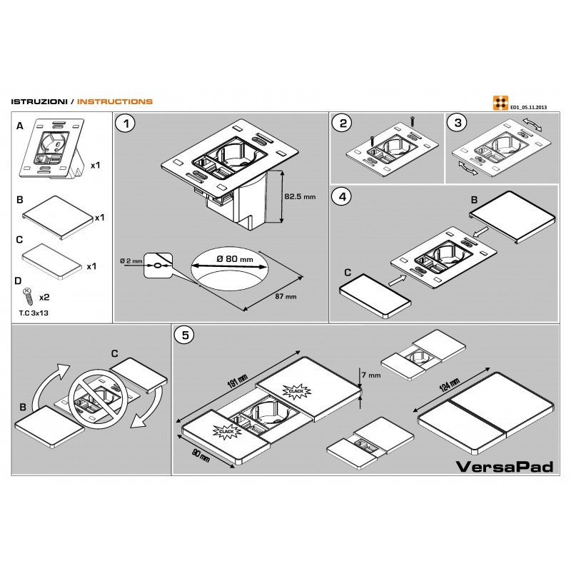 Elektrická zásuvka VersaPad 1x230V + 1x RJ45 + 1x USB / Čierna